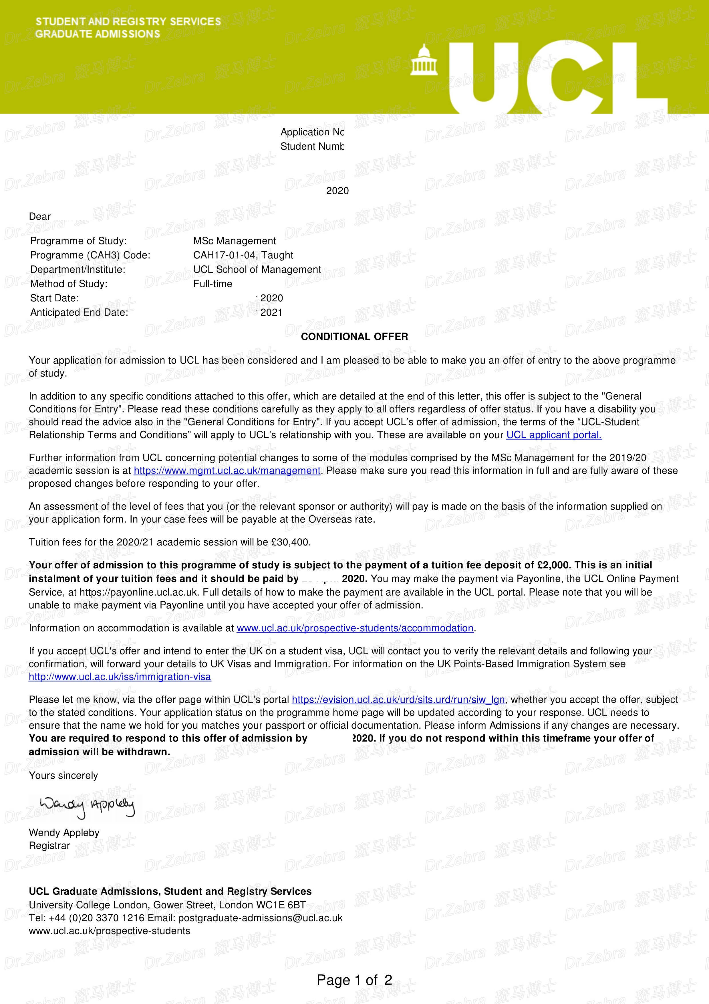 伦敦大学学院University College London（UCL）MSc Management管理学硕士录取_and