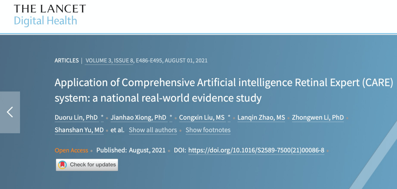 携手鹰瞳Airdoc 中山眼科完成视网膜多病种AI真实世界研究_诊断