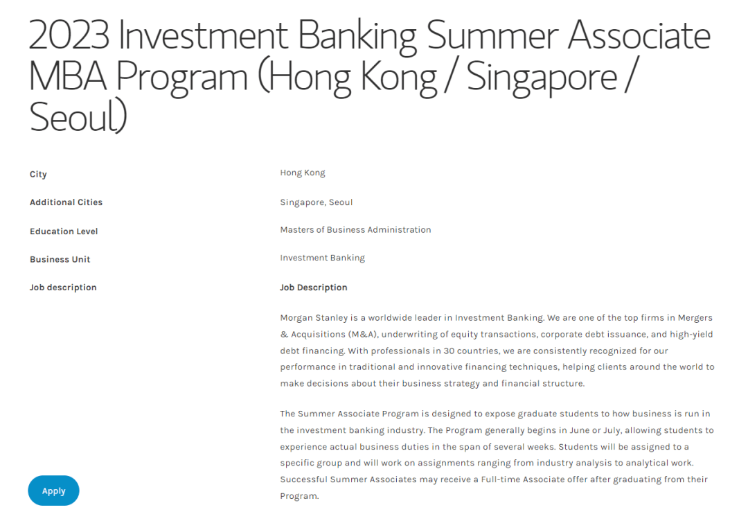 Morgan Stanley招聘IBD Associate，23-24届可申，招满即止_You_求职_in