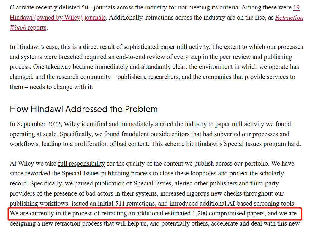 Wiley旗下Hindawi再放大招！再撤稿1200篇！中国学者文章居多_期刊_论文_特刊