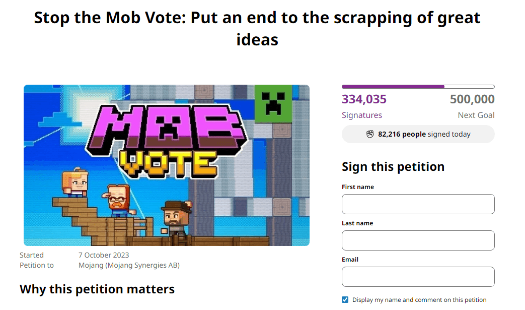 超 33 万玩家请愿，希望《我的世界》游戏终止 Mob Vote 投票活动_Mojang_计划_理由