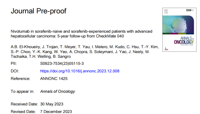 持续五年的CheckMate 040研究揭示纳武利尤单抗治疗晚期肝细胞癌的长期效果_患者_kg_索拉非尼